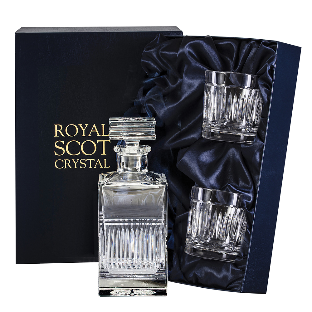 Art Deco Crystal Square Spirit Decanter (240mm) ( Gold Presentation Box ...