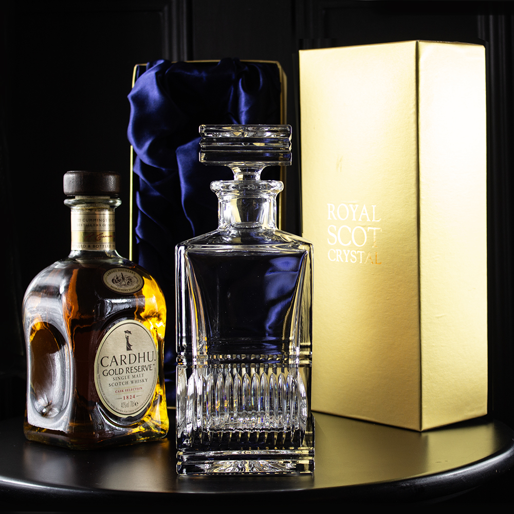 Art Deco Crystal Square Spirit Decanter (240mm) ( Gold Presentation Box ...
