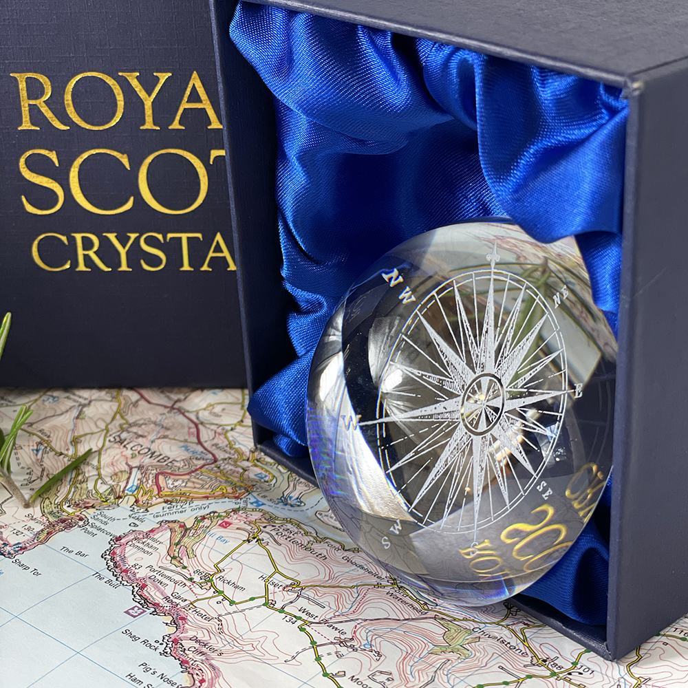 Crystal Glass Dome Paperweight engraved Compass Design - 77mm ...