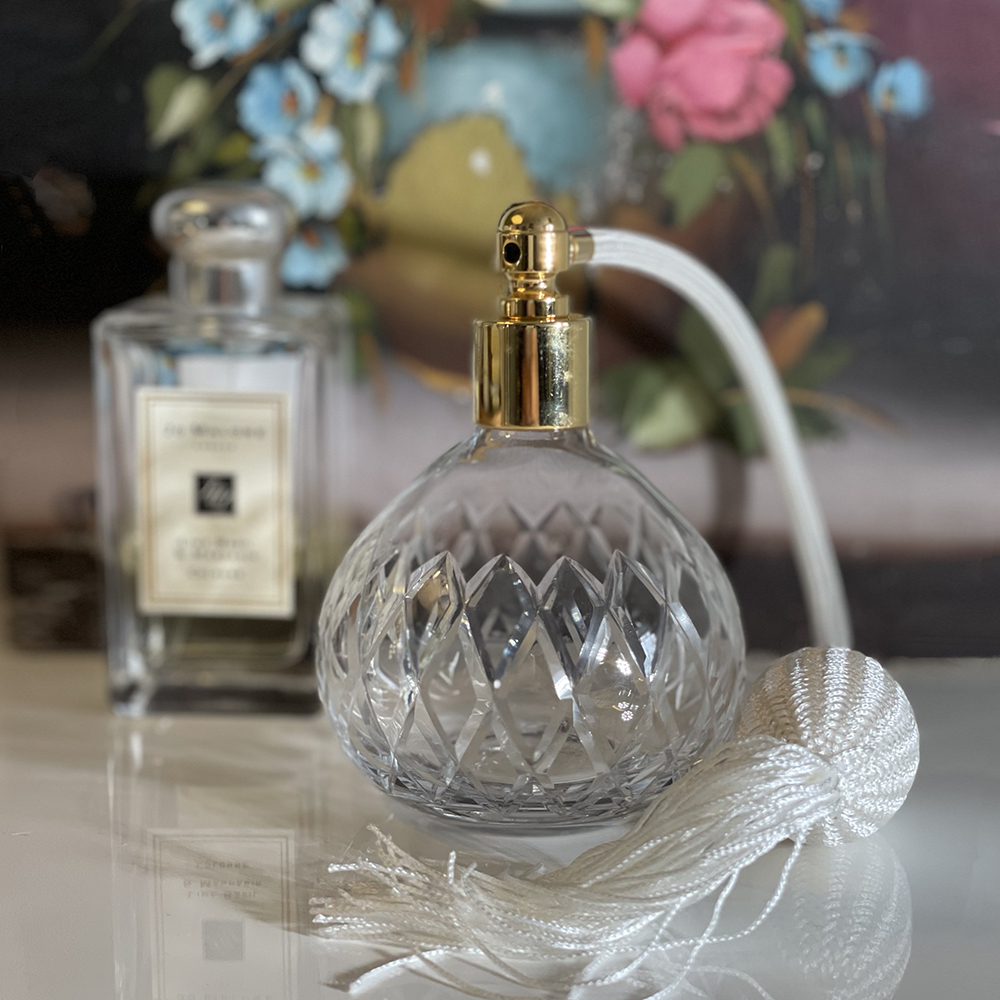 Diamonds Crystal Glass Perfume Bottle (Round) with Cream Atomiser (Gift ...