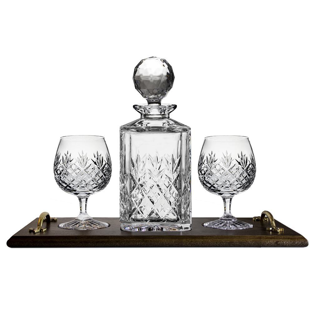 Elgin Solid Oak Brandy Tray Set (Square Spirit Decanter & 2 Brandy ...