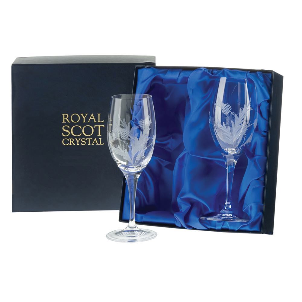 Flower of Scotland (thistle) - 2 Crystal Wine Glasses 200mm ...