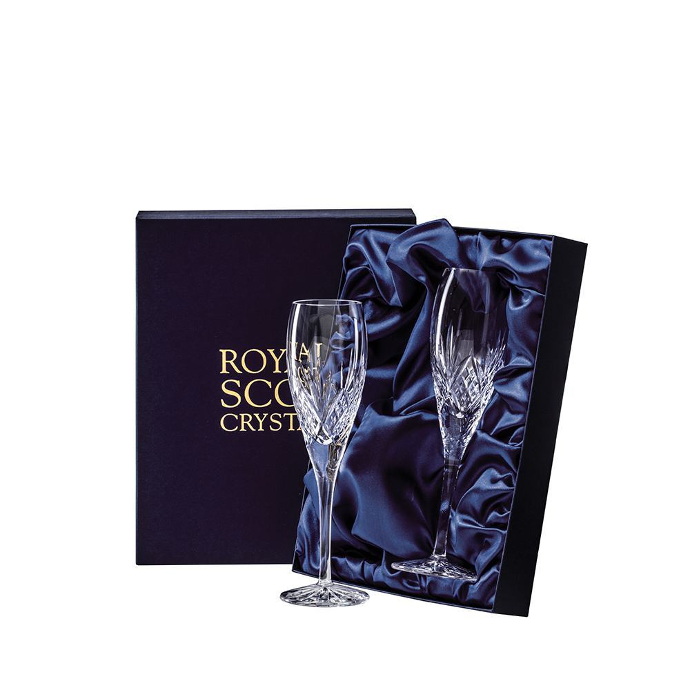 Highland - 2 Crystal Champagne Flutes 218mm (Presentation Boxed ...