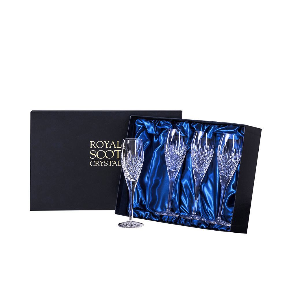 London - 4 Crystal Champagne Flutes 225mm (Presentation Boxed) | Royal ...