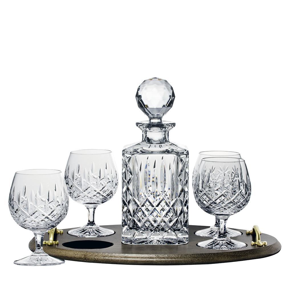 London Brandy Club Tray Set (Square Decanter & 4 Brandies on Solid Oak ...