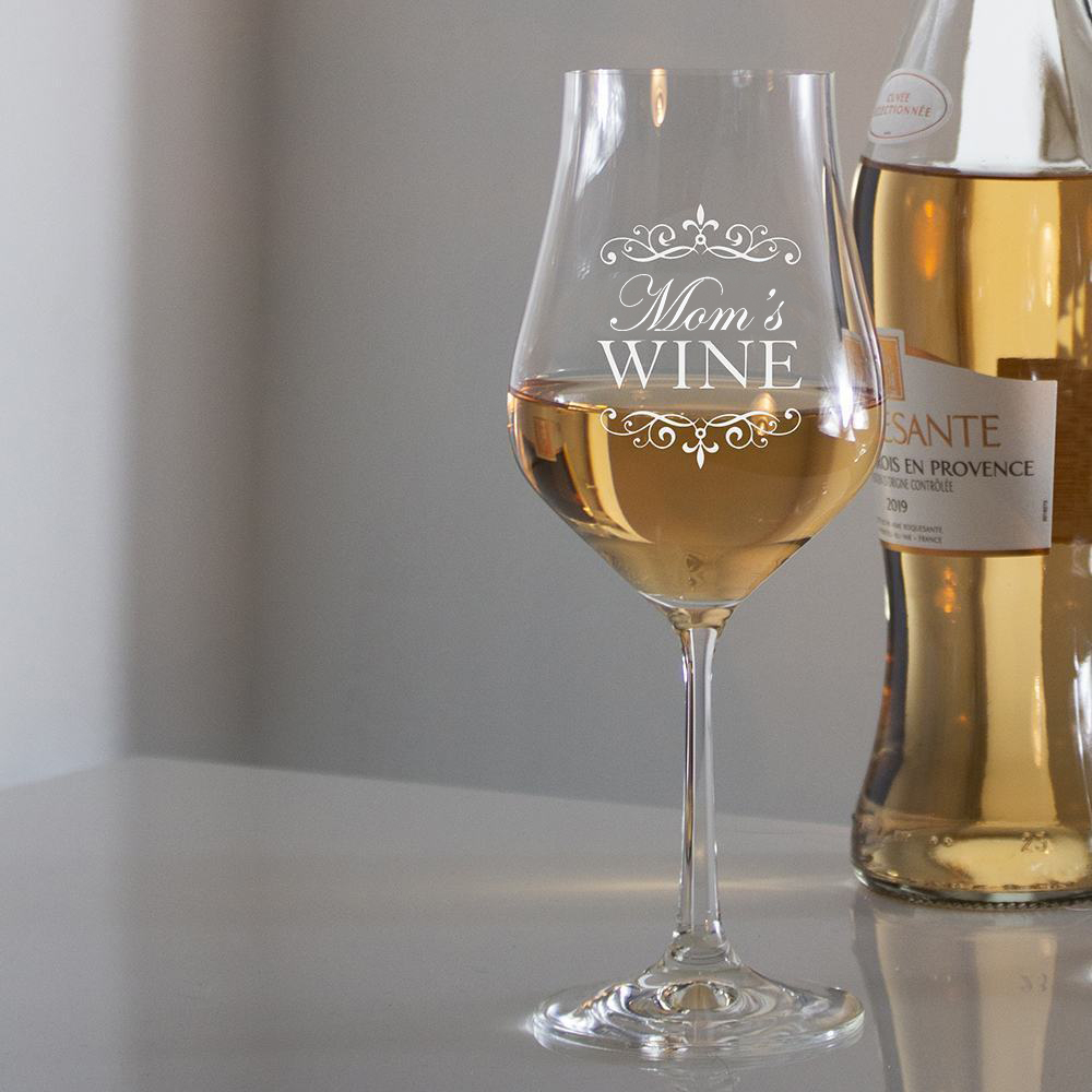 Mom's Wine - Single Wine Glass (script) , 227mm (Blue Gift Box)