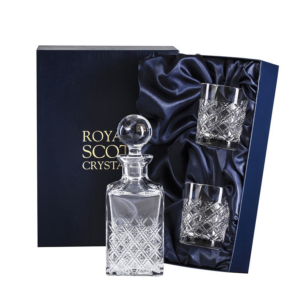 Tartan - Crystal Square Spirit Set Decanter & 2 Tumblers(Presentation ...