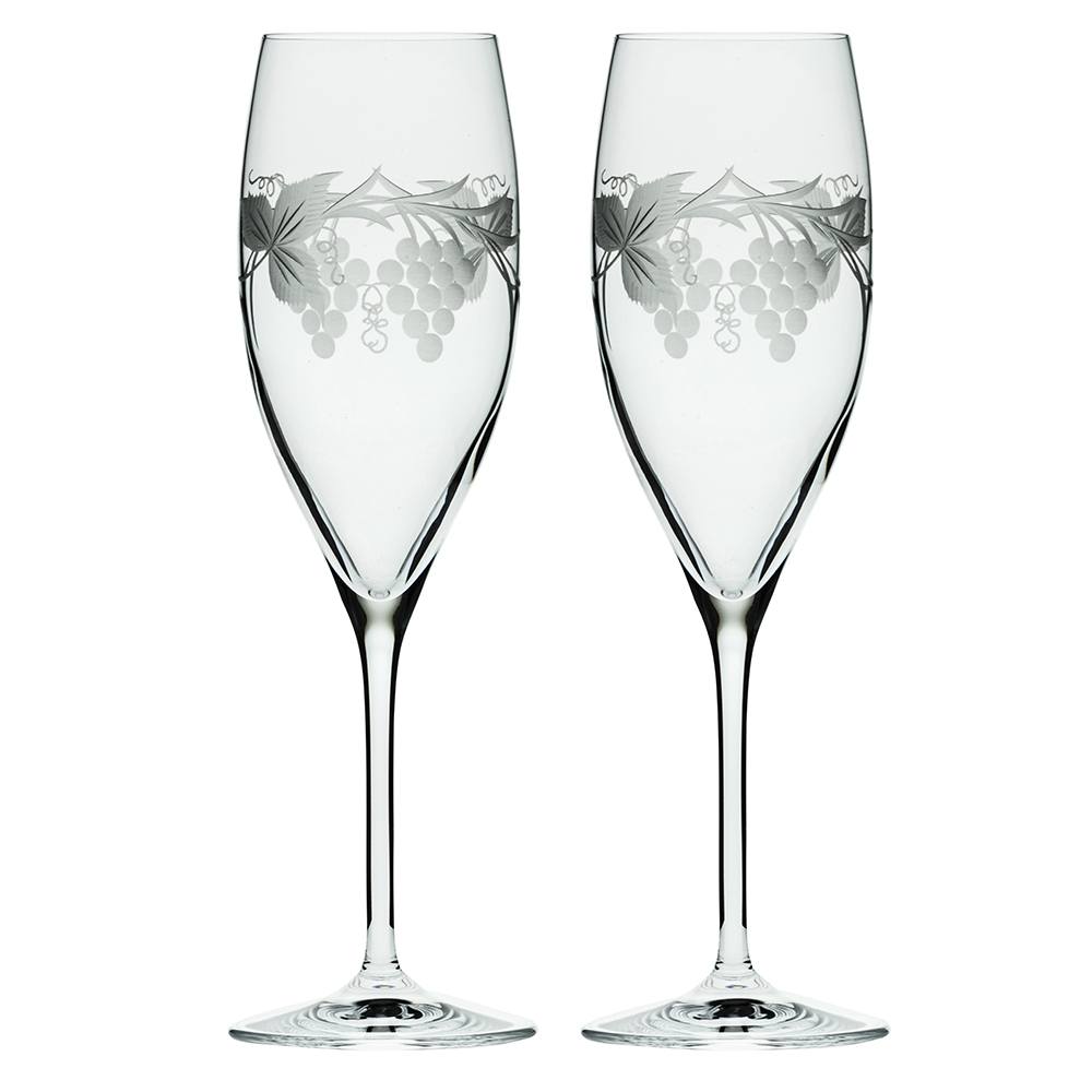 Grapevine- 2 Champagne Flutes - 200mm (Gift Boxed) | Royal Scot Crystal