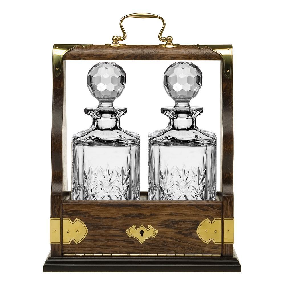 London Double Tantalus (Solid Oak) - Containing 2 London Square Spirit ...