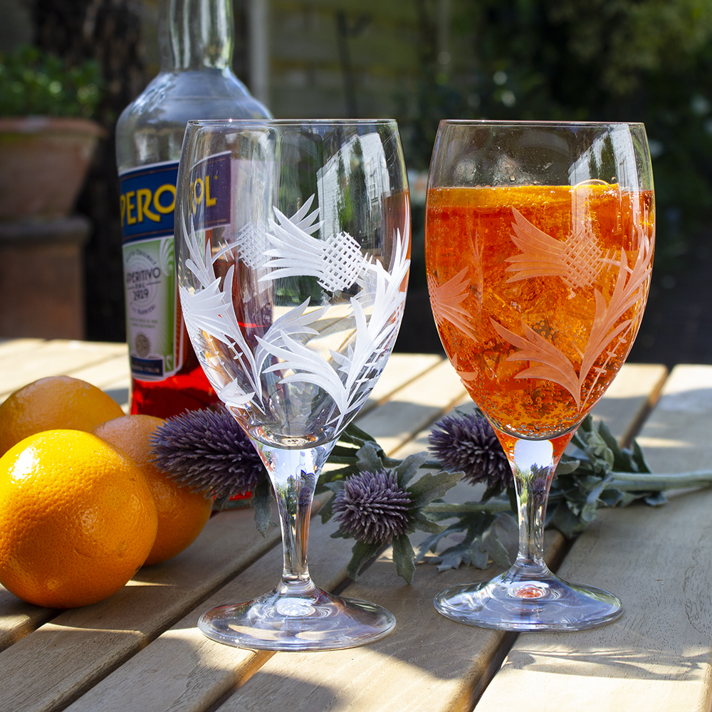 Flower of Scotland 2 Crystal Stemmed Aperol Glasses, 40cl (Gift Boxed ...