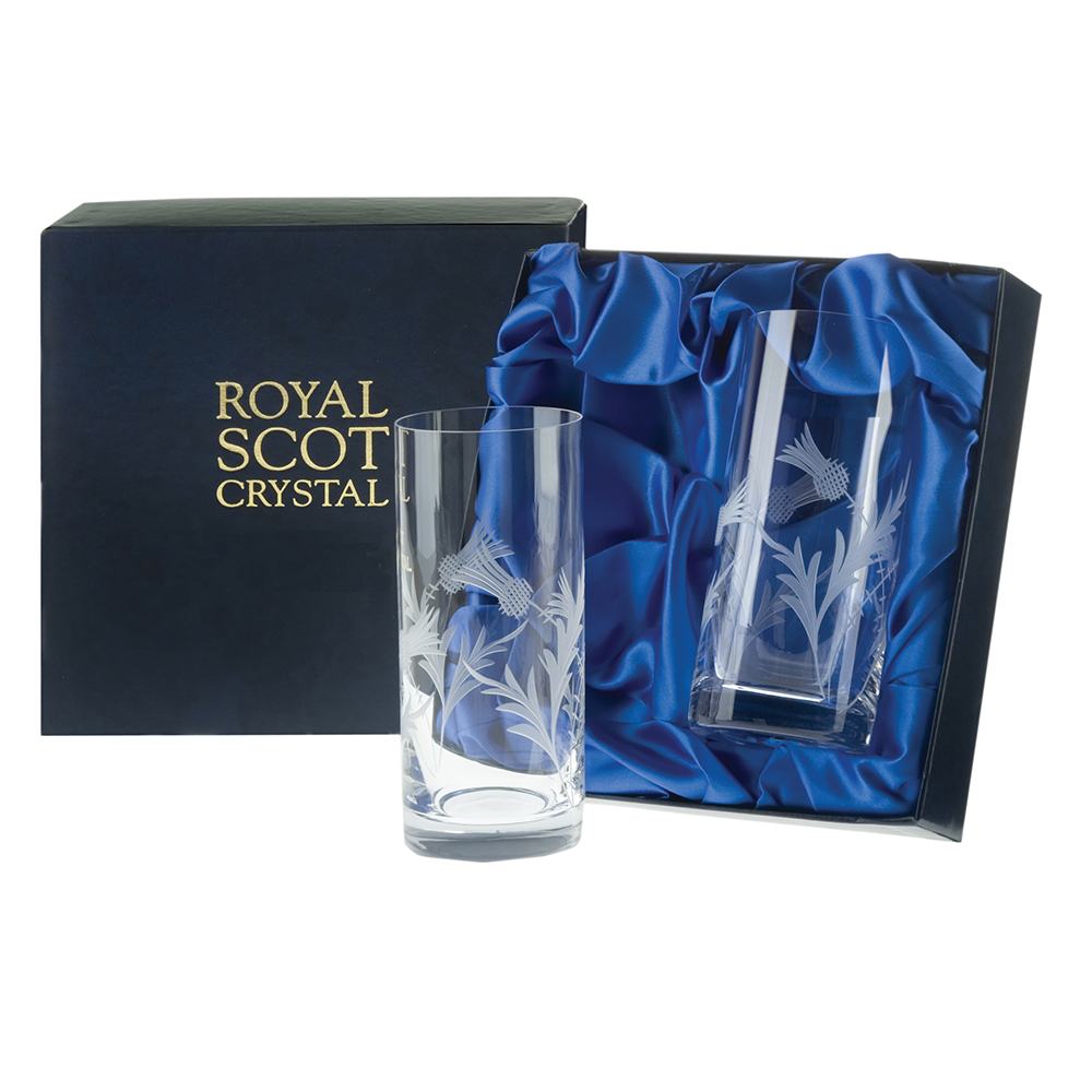 Flower of Scotland (thistle) - 2 Tall Crystal Tumblers 147mm ...