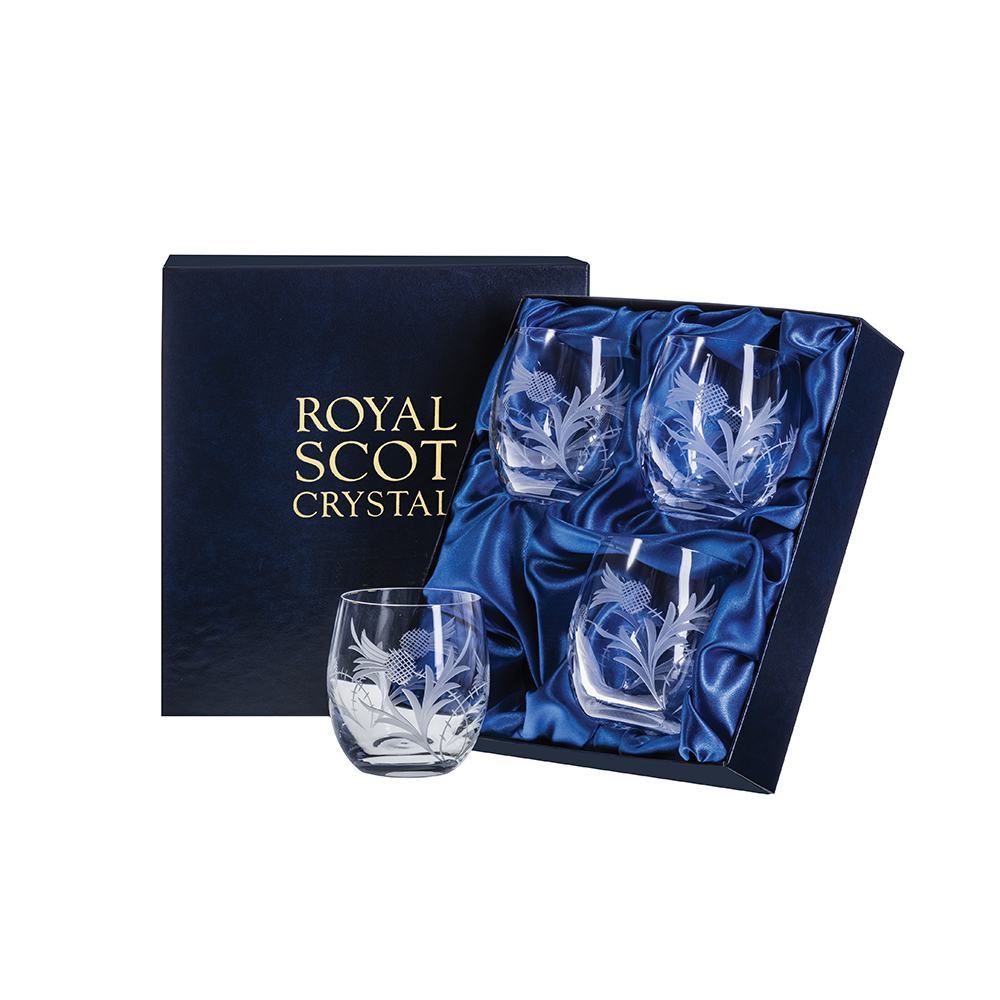 Flower of Scotland (thistle) - 6 Whisky Tumblers ( Barrel Shaped) 86mm ...