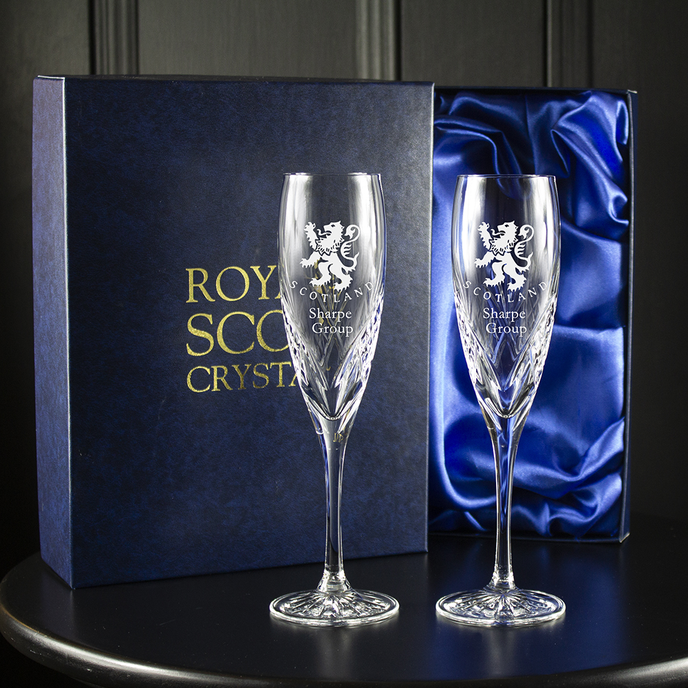 Personalized - Hand Cut Engraved 2 Highland Champagne Flutes - 225mm ...