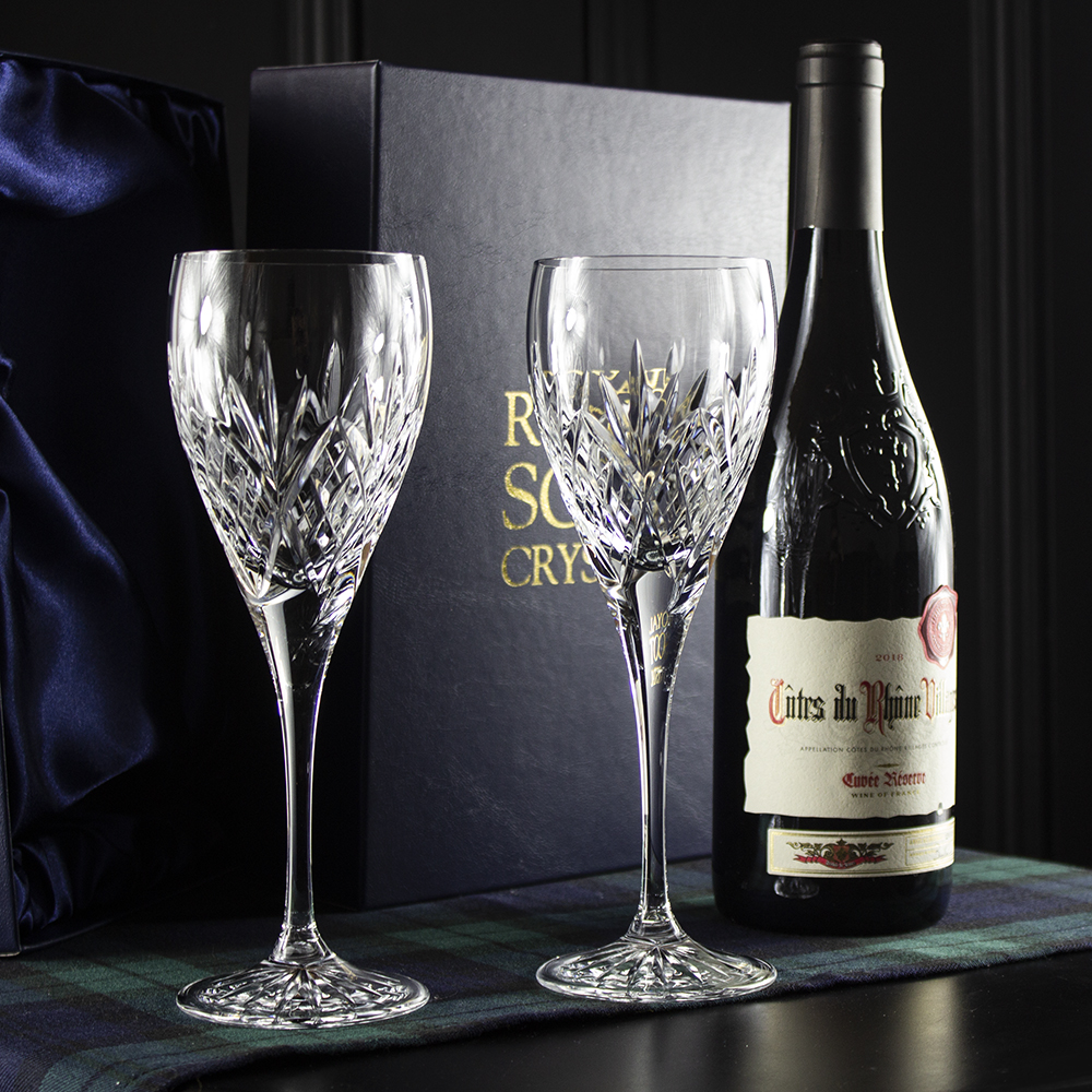 Highland - 2 Crystal Large Wine Glasses 238mm (Presentation Boxed ...