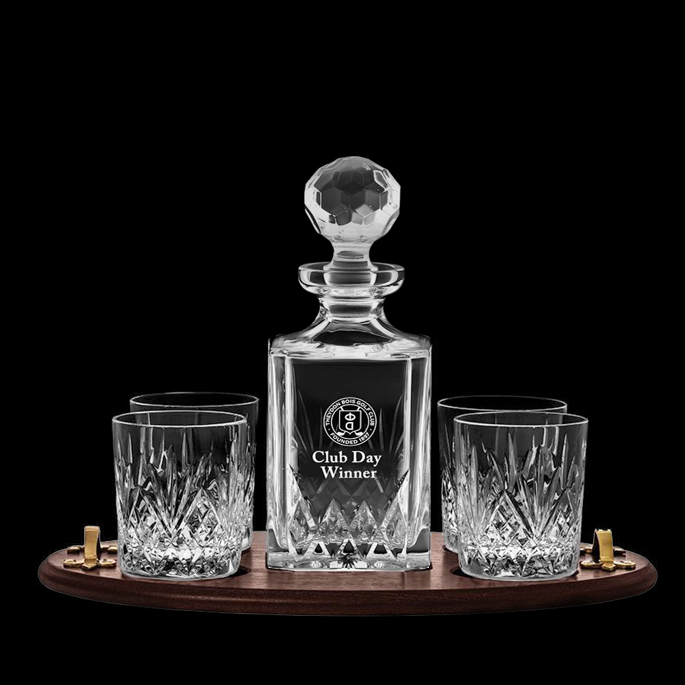 Personalised - Hand Cut Crystal Engraved Highland Club Tray Set (1 Sq ...