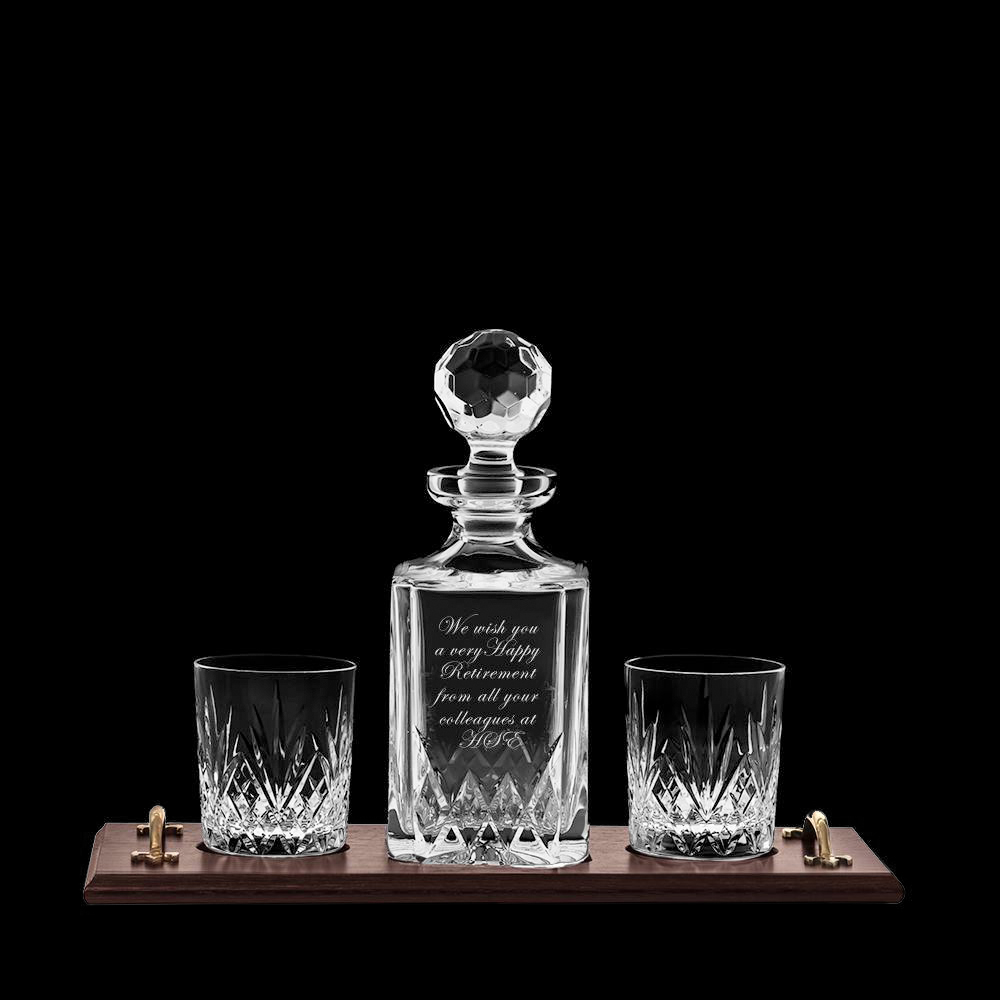 Personalized - Hand Cut Crystal Engraved Highland Whisky Tray Set (1 Sq ...