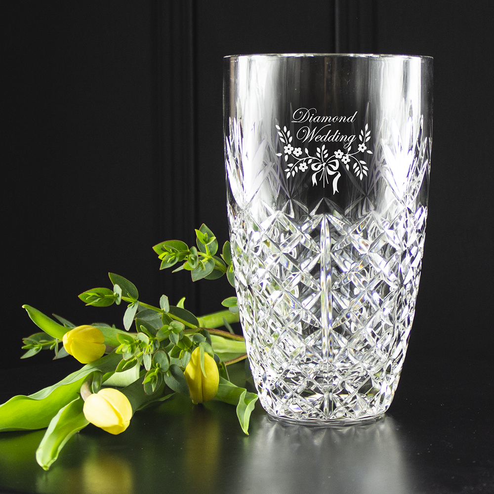 Diamond Wedding Anniversary Kintyre Medium Barrel Crystal Vase - 190mm (Gift Boxed) | Royal Scot ...