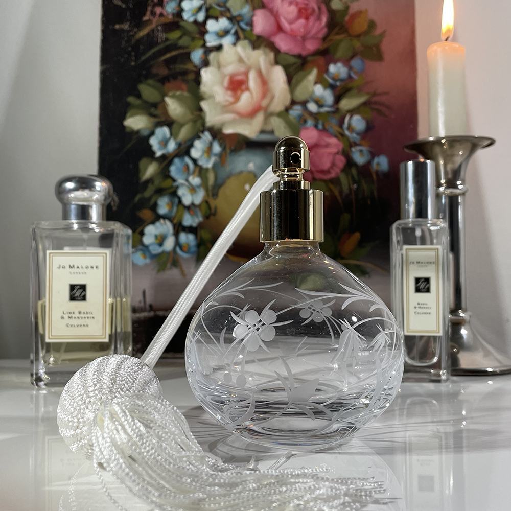 Meadow Flowers Round Perfume Atomiser (Gold Puffer) - 105mm (Gift Boxed ...