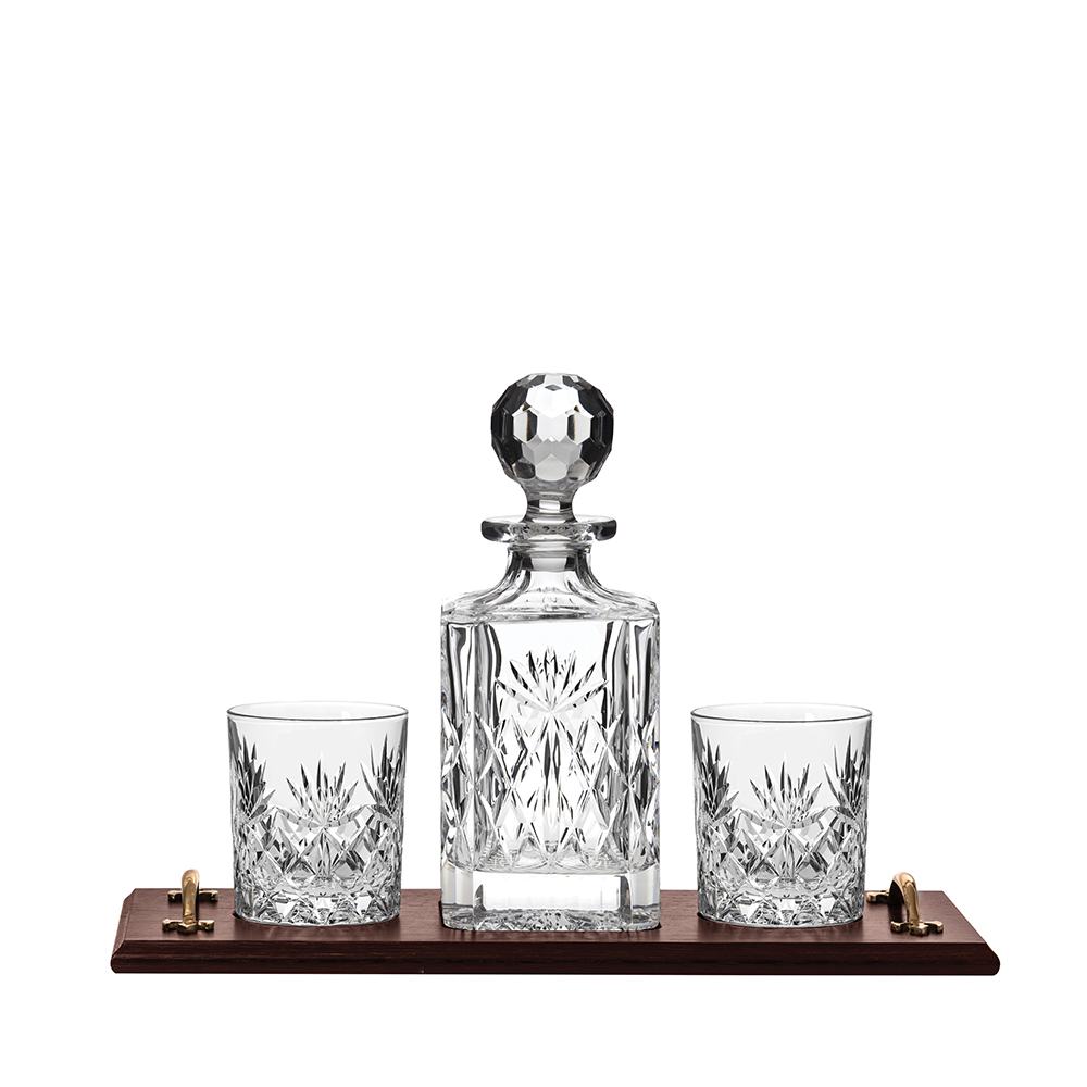 SALE - Aviemore Solid Oak Whisky Tray & Crystal Square Spirit Decanter ...